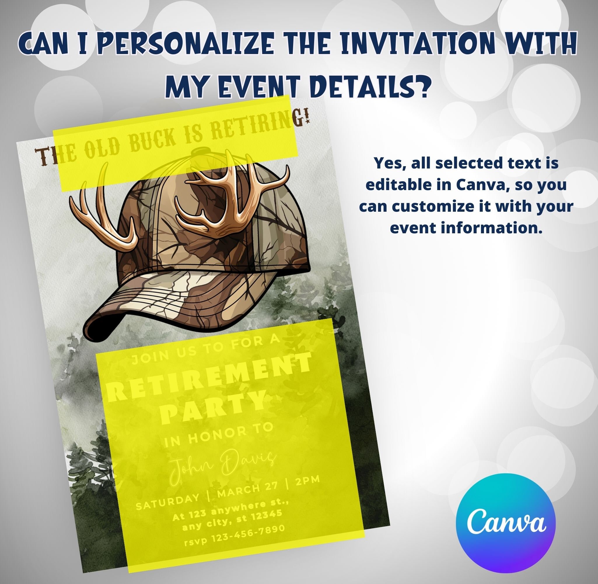 Editable Hunting Retirement Party Invitation: Deer, Duck, Fisherman ...