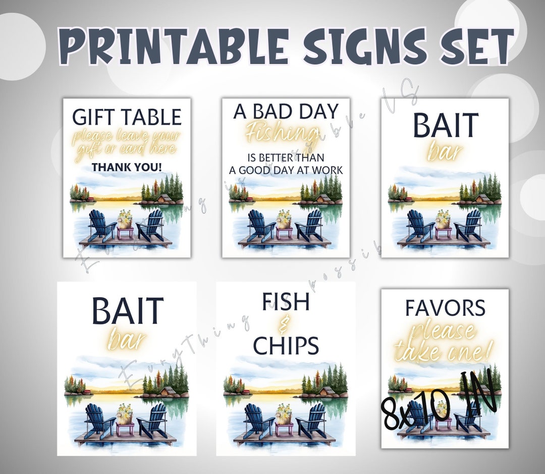 Fishing Party Bundle Sign, Favors Party Sign Fishing Birthday Sign ...