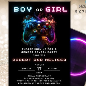 Neon Gamer Gender Reveal Invitation: Gaming Baby Shower (digital ...