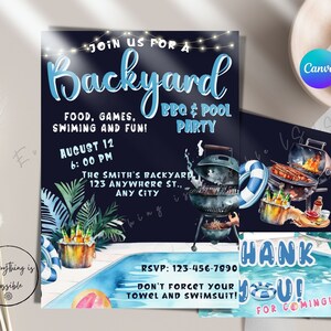 BBQ and Pool Party Printable Invitation, Summer Party Invite, Digital ...