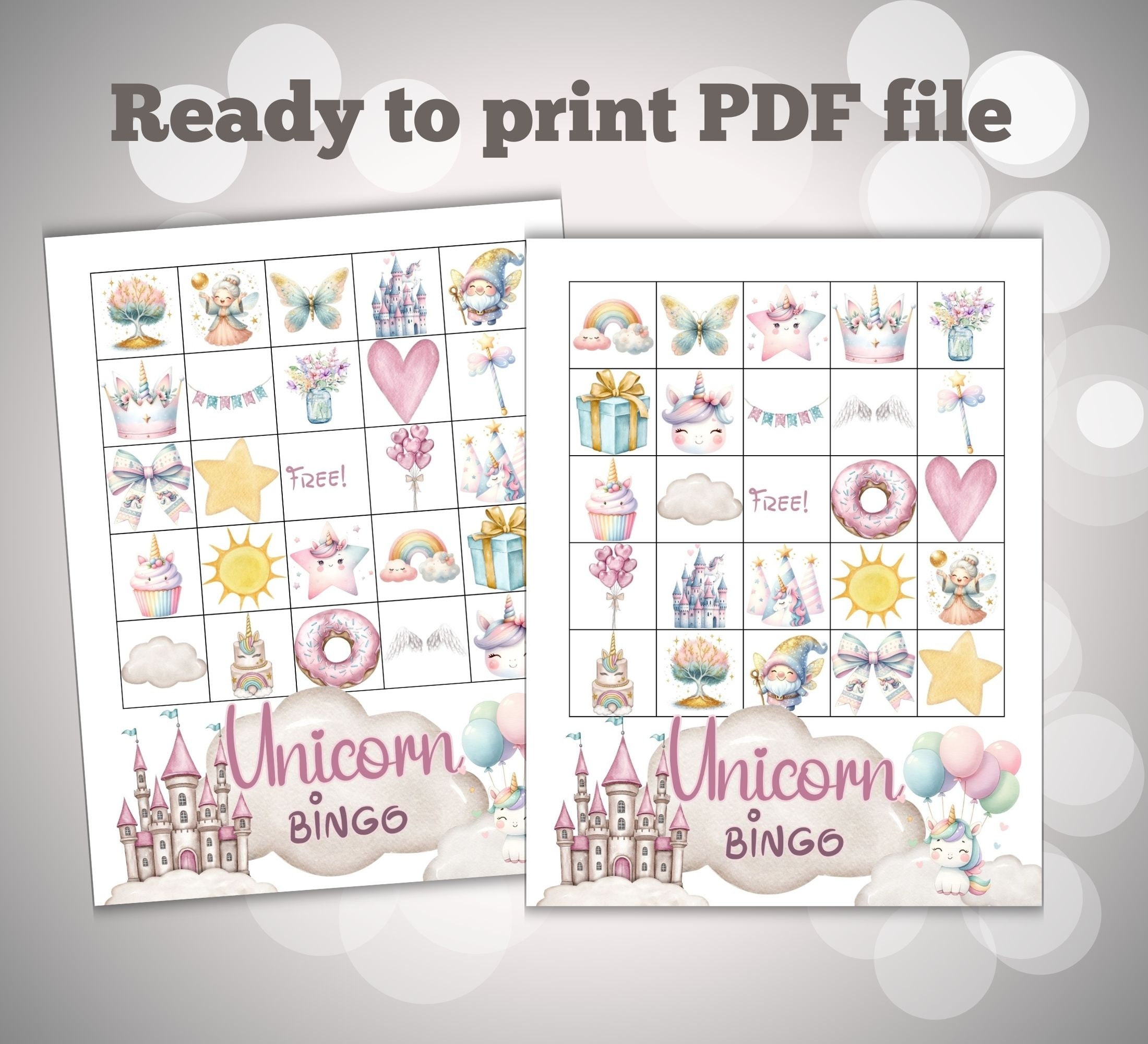 Printable Unicorn Bingo Game for Girls Birthday Party With Princess ...