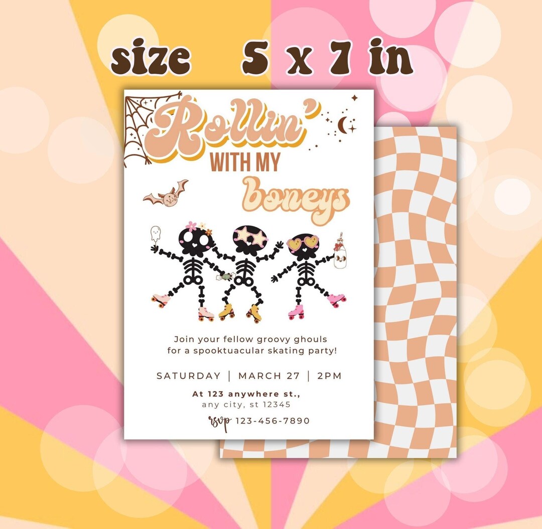 Retro Halloween Skate Party Invitation: Groovy Skeletons (editable ...