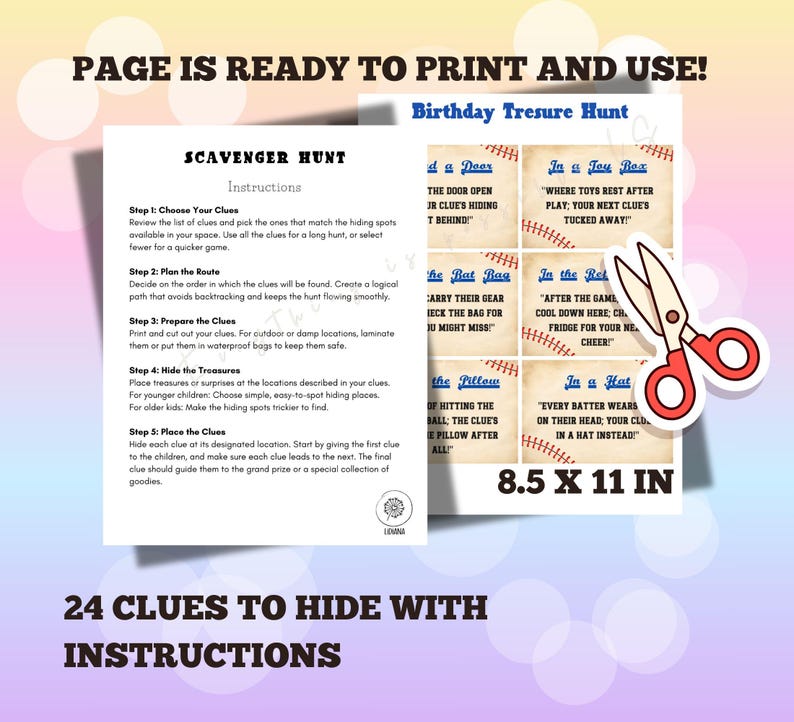 Baseball Birthday Scavenger Hunt Clues: Kids Indoor Game (PDF) - Etsy