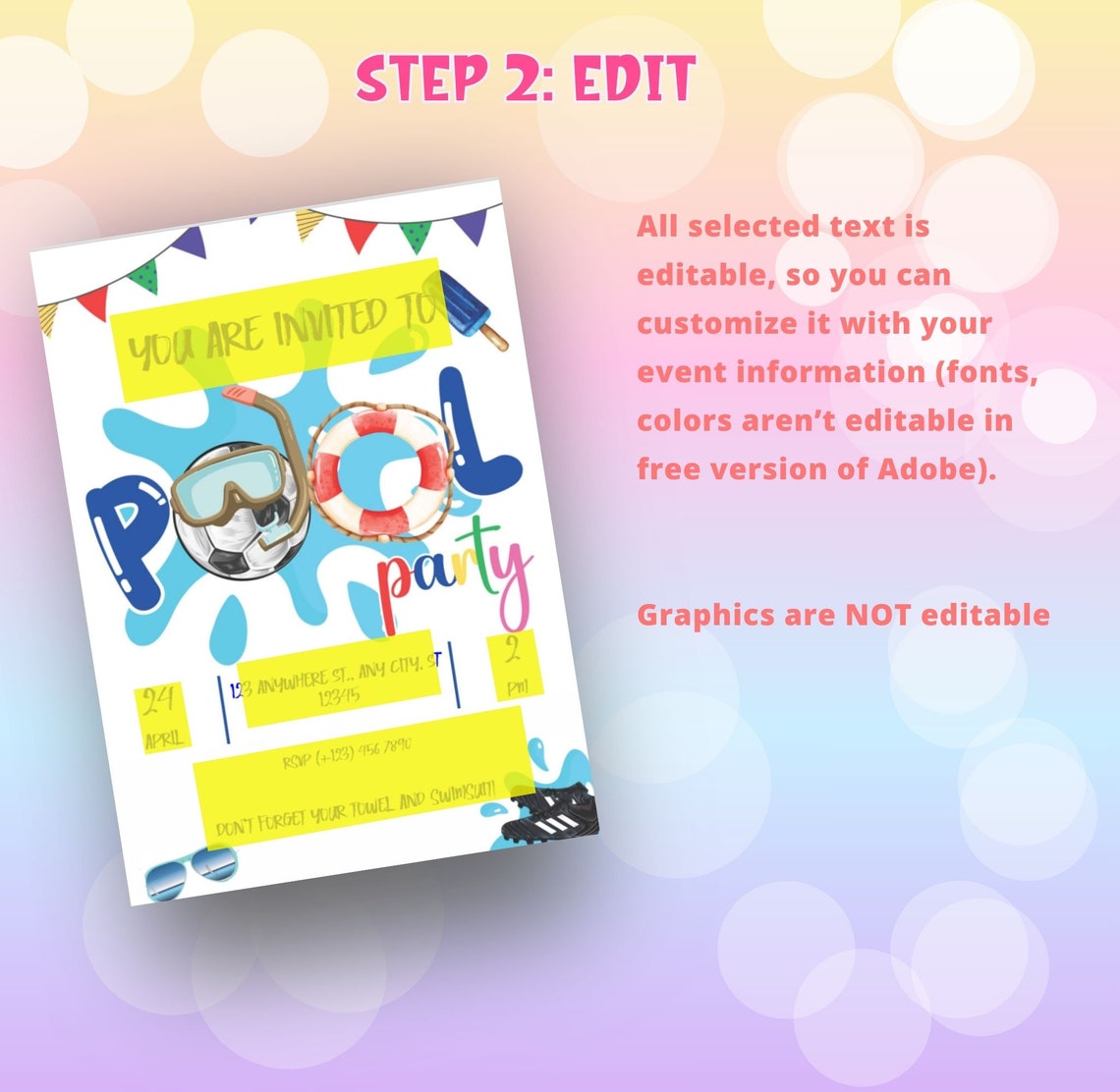 Editable Soccer Pool Party Invitation Sports Summer Pool Party Sports ...