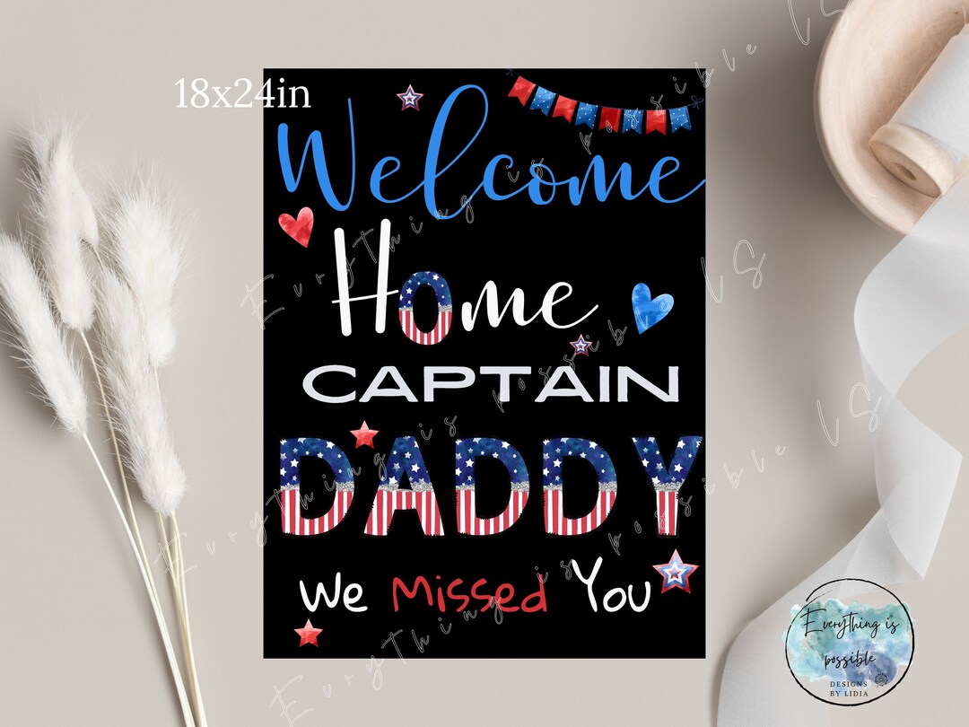 Welcome Home to Daddy SIGN, Blue White Red Homecoming Back From ...