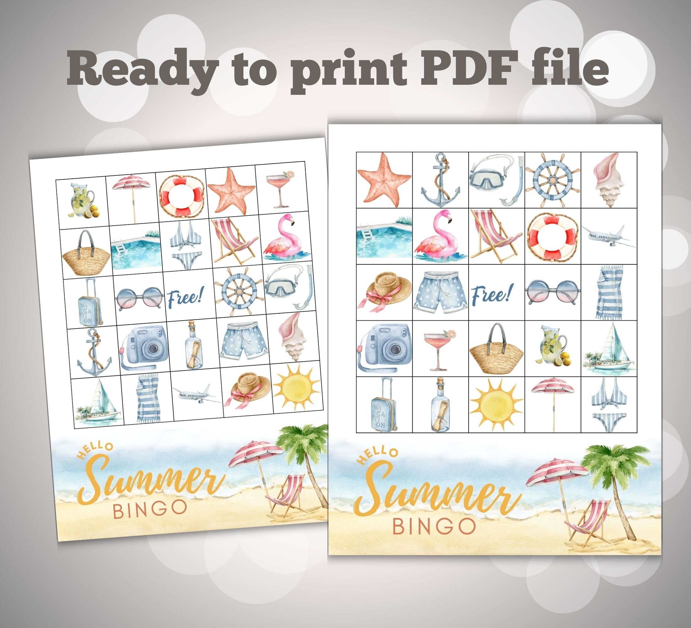 Hello Summer Bingo Printable Game, Pool Party Games, Family Reunion ...