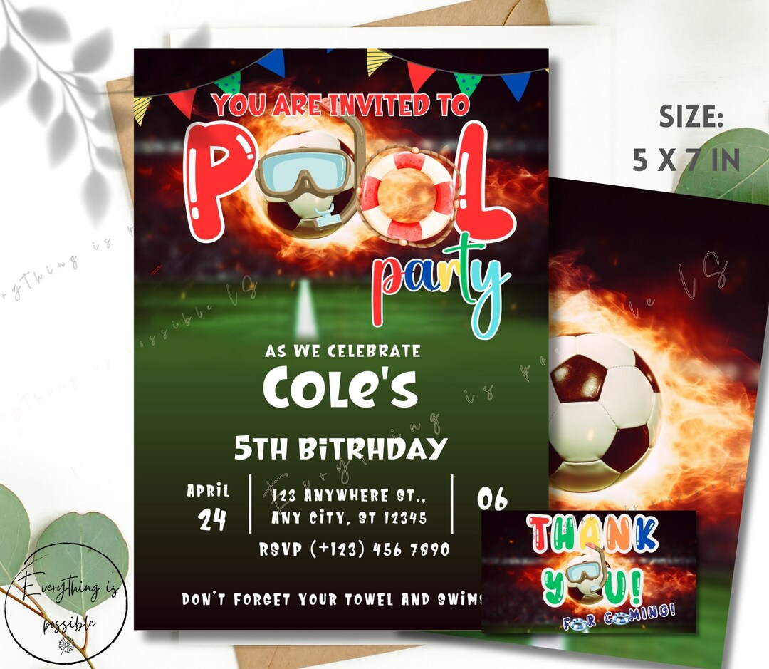 Soccer Summer Pool Party Birthday Invitation, Sports Pool Party Splish ...
