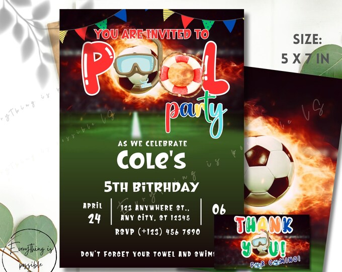 Editable Sports Balls Summer Pool Party Birthday Invitation ...