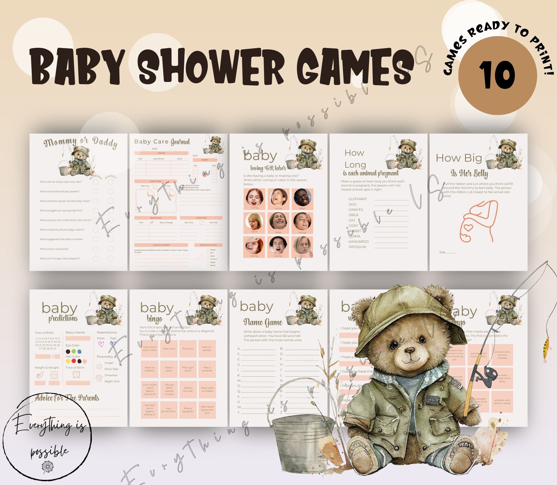 Baby Shower Fish Theme Game Bundle, Teddy Bear Baby Shower Games Boy ...