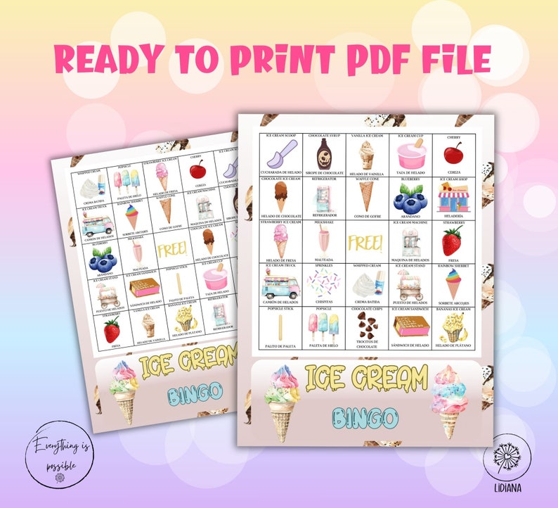 Ice Cream Bingo, 50 Printable Ice Cream Bingo Cards, Ice Cream Birthday ...