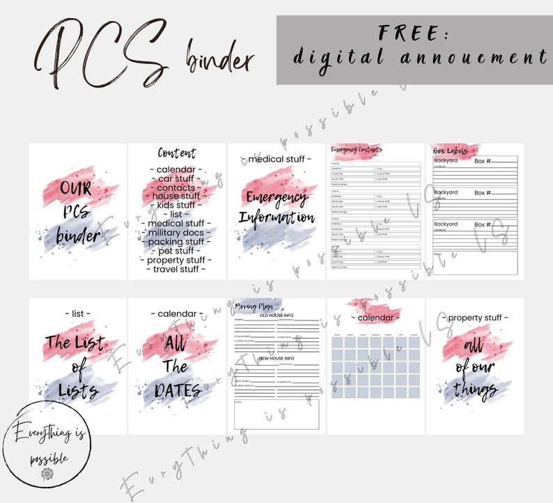 PCS Binder Printable, PCS Checklist, Military Move Planner, Military ...