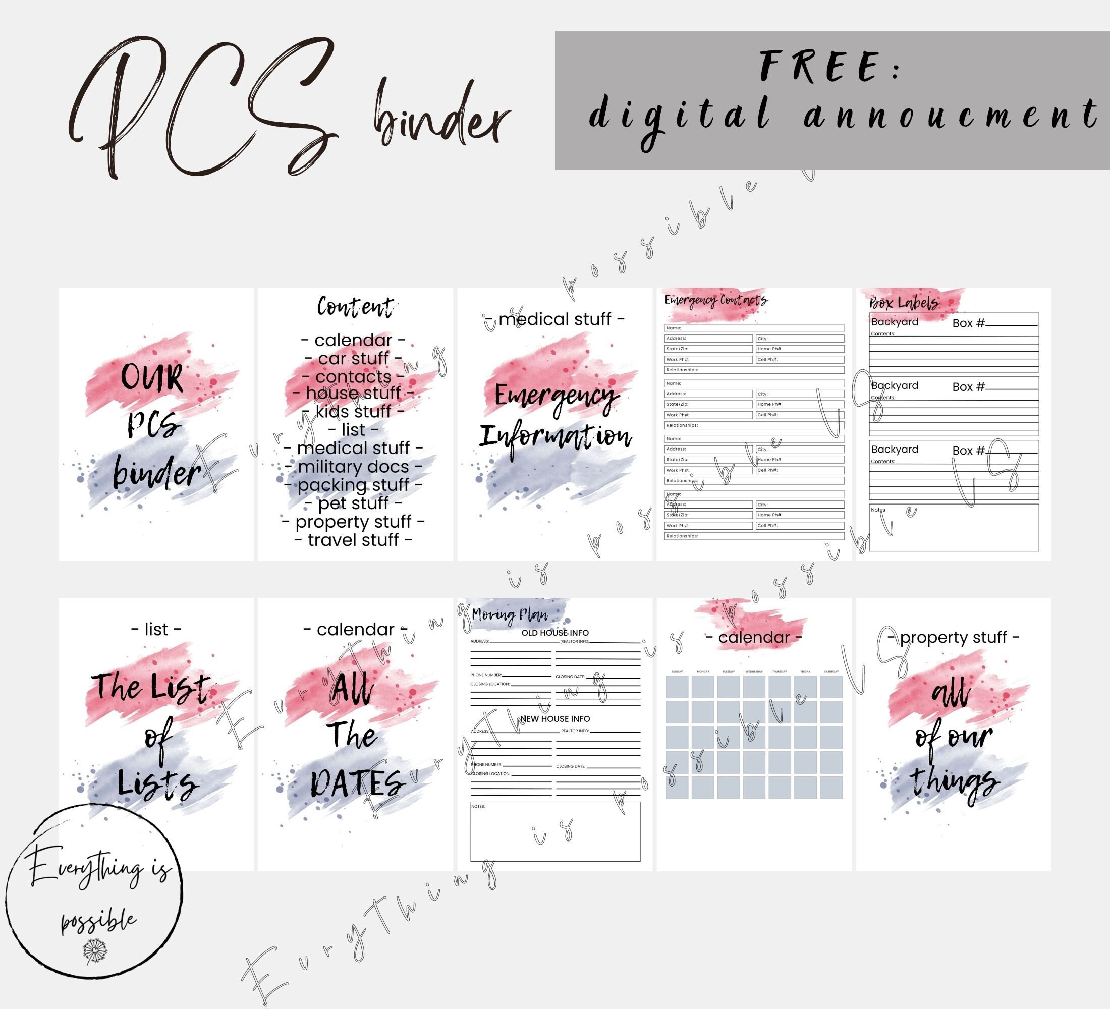 PCS Binder Printable, PCS Checklist, Military Move Planner, Military ...