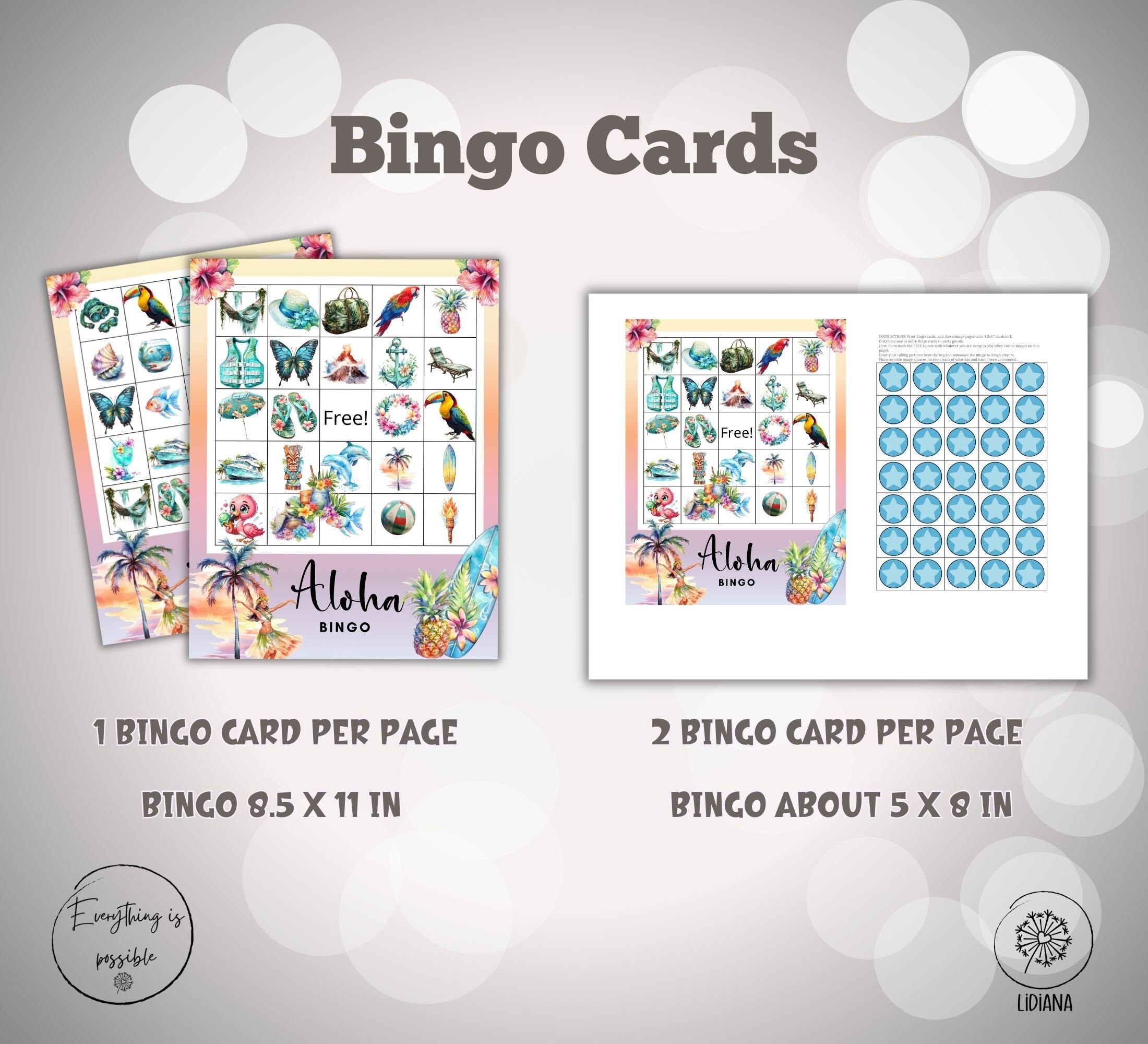 Aloha Bingo, Luau Bingo, Hawaiian Bingo, 50 Printable Luau Bingo Cards ...