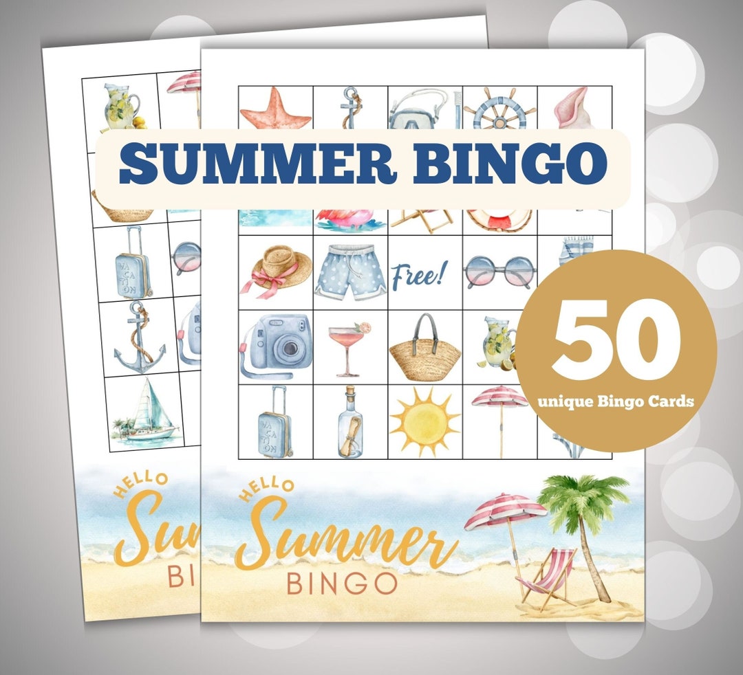 Hello Summer Bingo Printable Game, Pool Party Games, Family Reunion ...