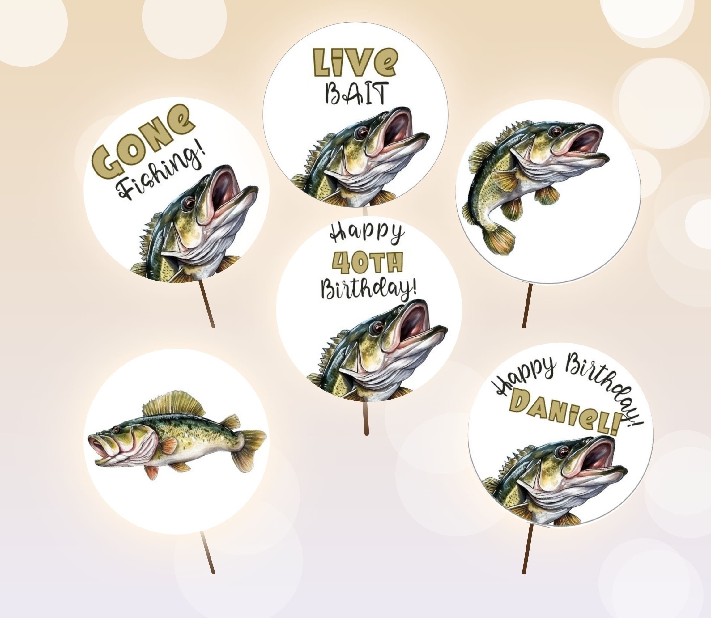 Bass Fishing Birthday Cupcake Toppers: Editable Fish Decorations ...