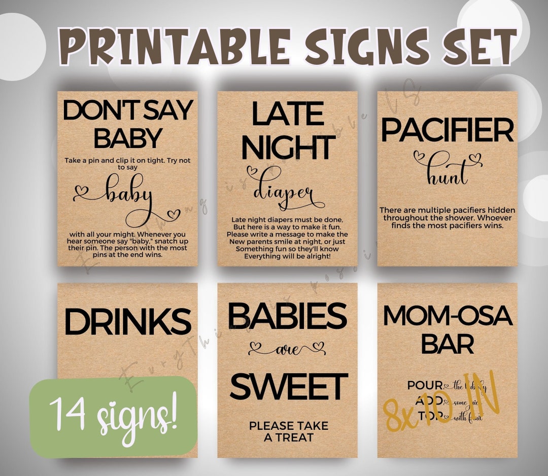 Kraft Rustic Baby Shower Signs Bundle, Printable Eco Baby Shower Food ...