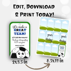 Editable Soccer Team Gift Tag, Soccer Game Day Tag, We Make a Great ...