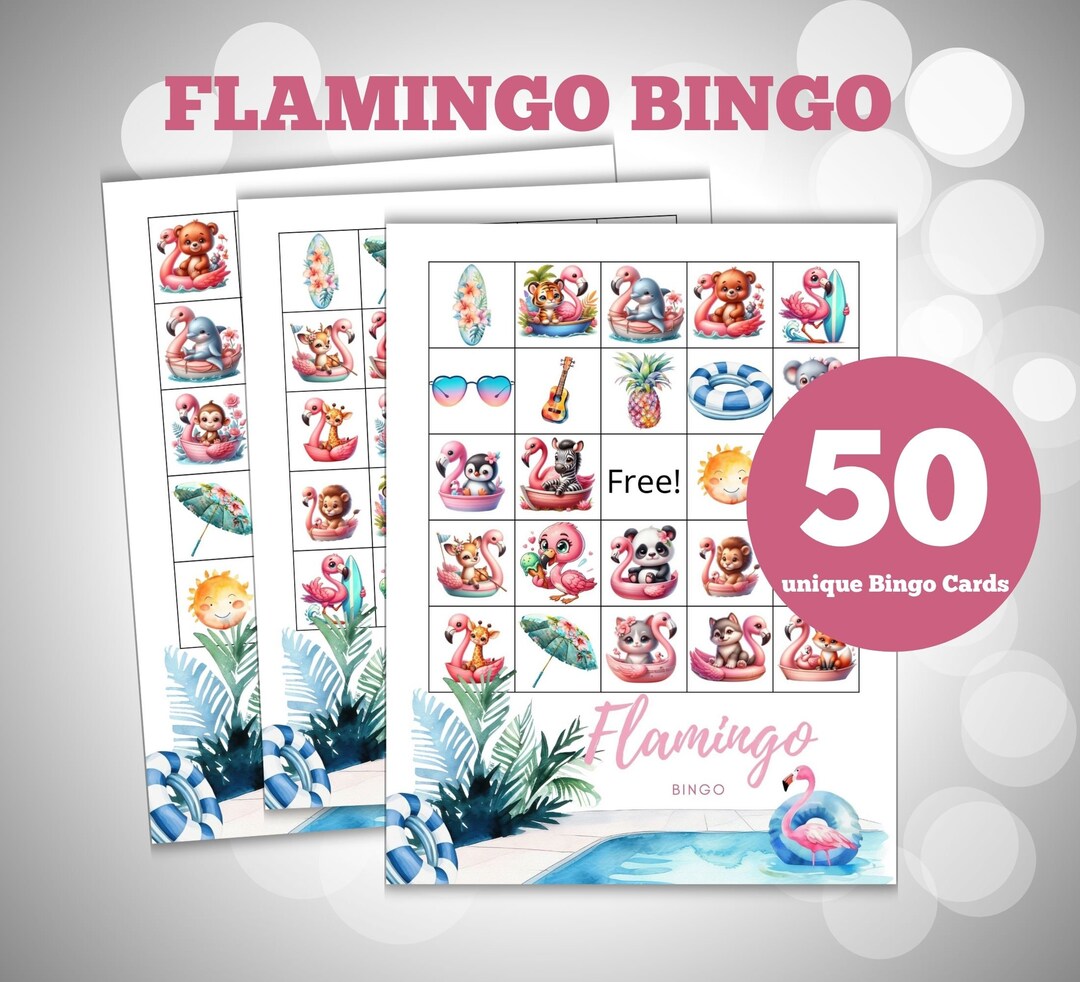 Printable Flamingo Bingo Game, Girl Pool Party Birthday, Luau Party ...