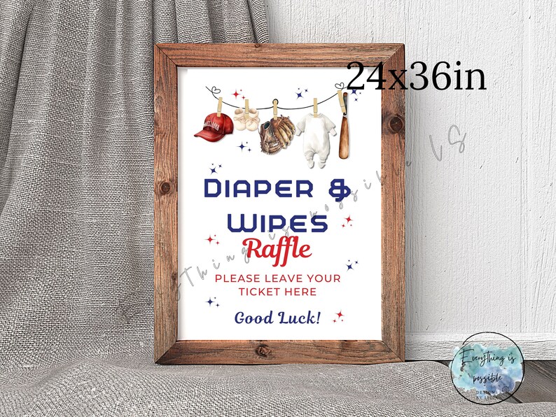 Baseball Baby Shower Diper Raffel Sign, Diaper and Wipes Raffle, A ...