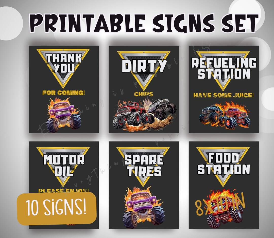 Monster Truck Birthday Party Signs: Two Fast Decor (digital Download ...