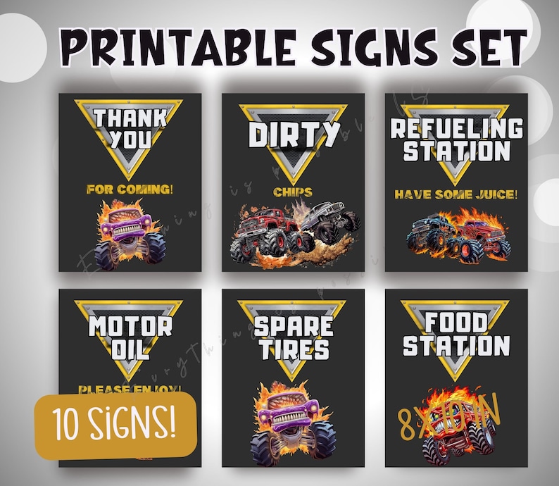 Monster Truck Birthday Party Signs: Two Fast Decor (digital Download ...