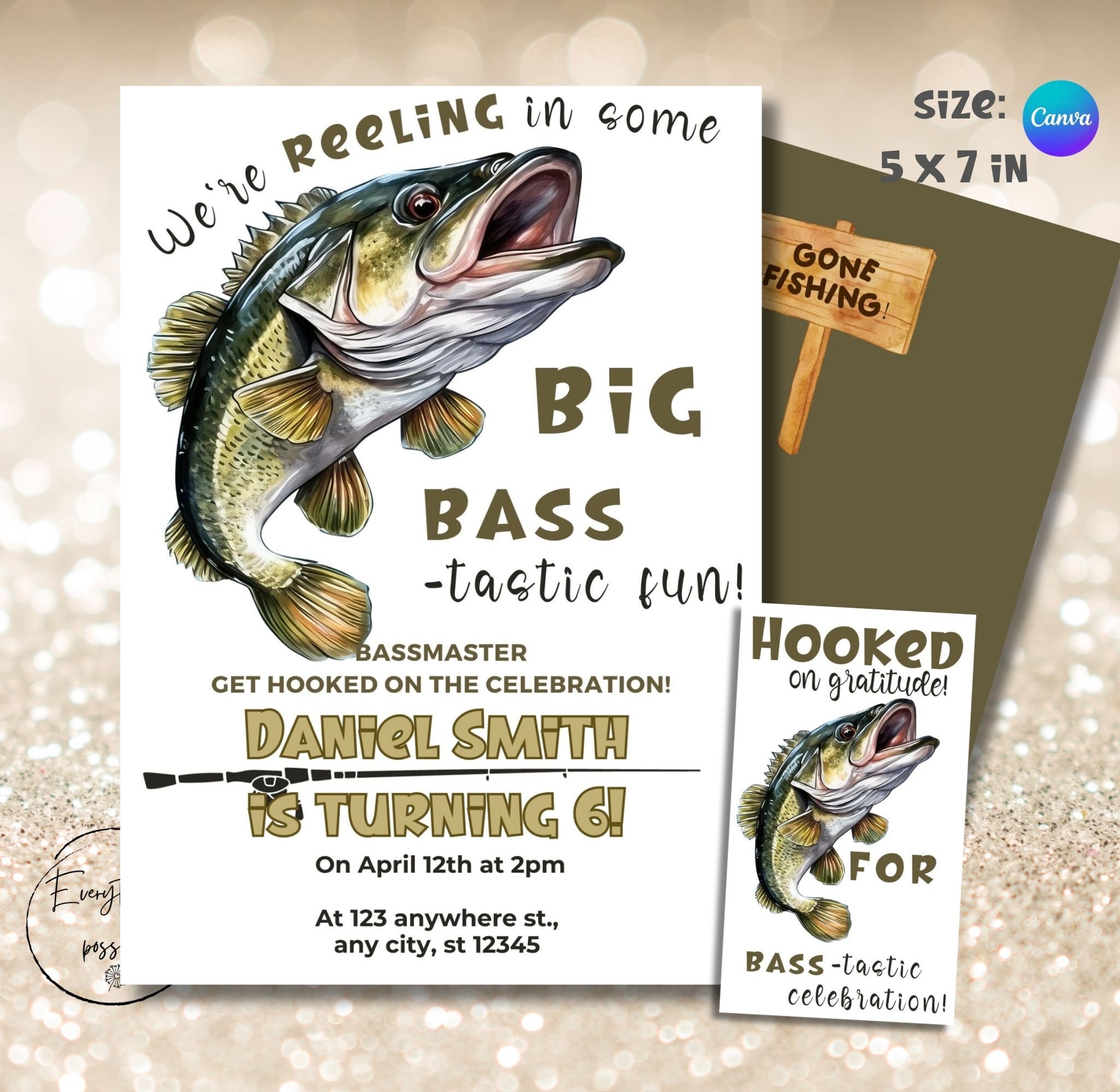 Gone Fishing Birthday Invitation: Bass Party, Any Age (5x7) (digital ...