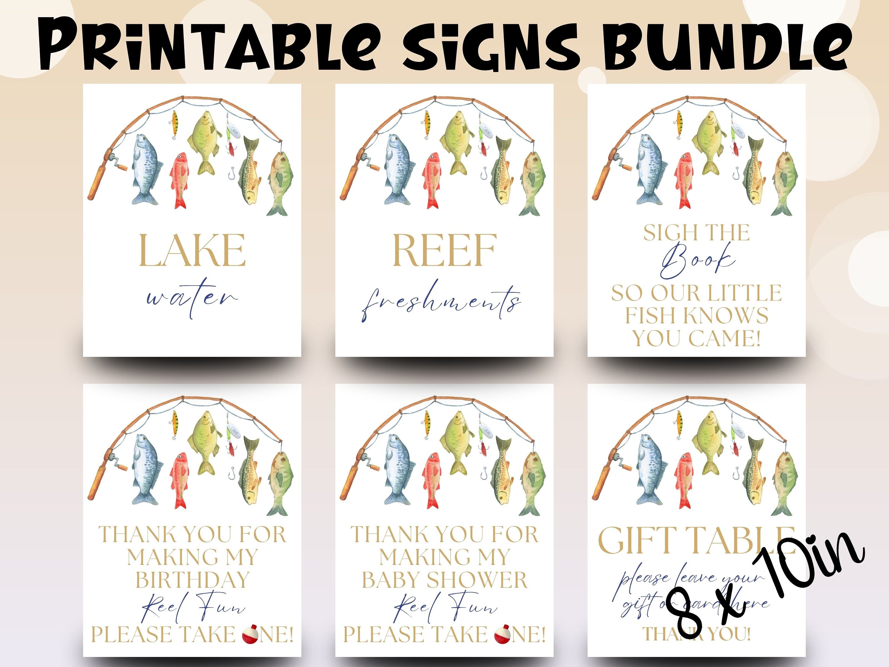 Fishing Baby Shower Bundle Sign, Favors Party Sign Fishing Birthday ...