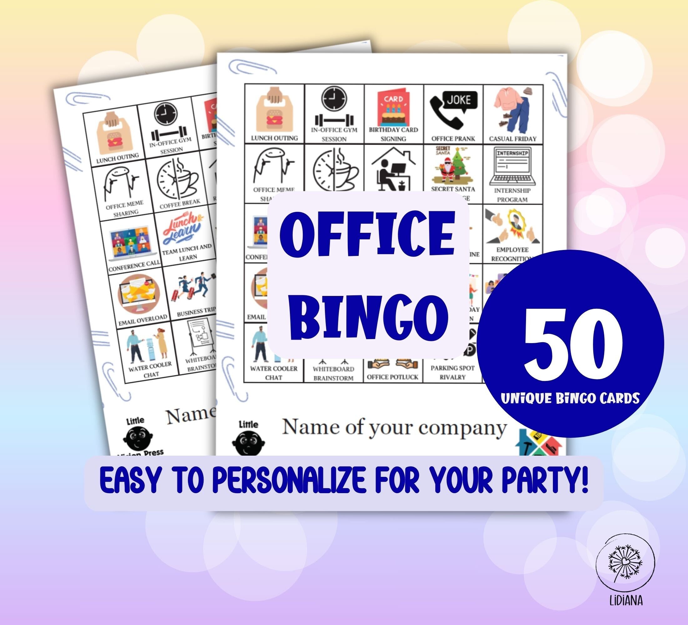 Personalize Office Bingo With Your Logo 50 Work Bingo Cards Diy