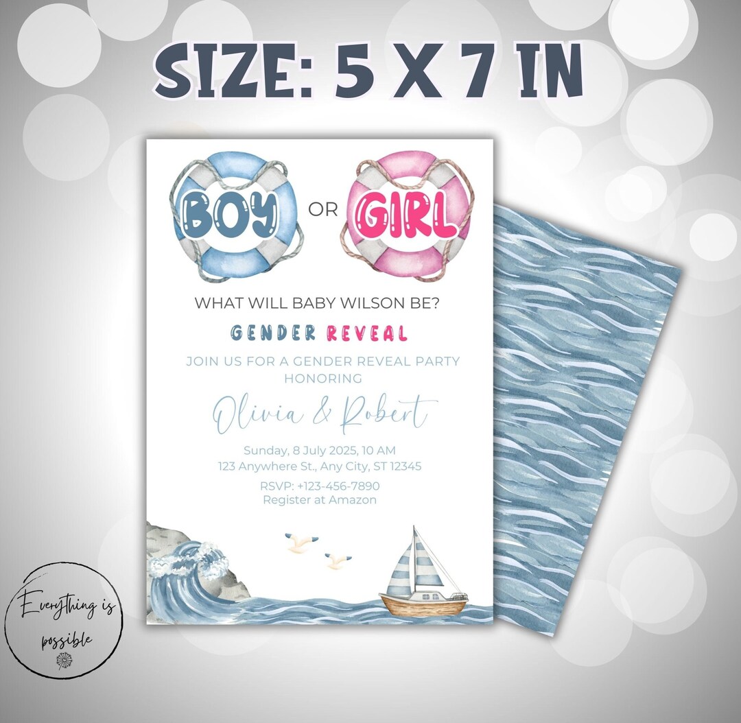 Under the Sea Baby Shower Gender Reveal Invitation, Ocean Gender Reveal ...