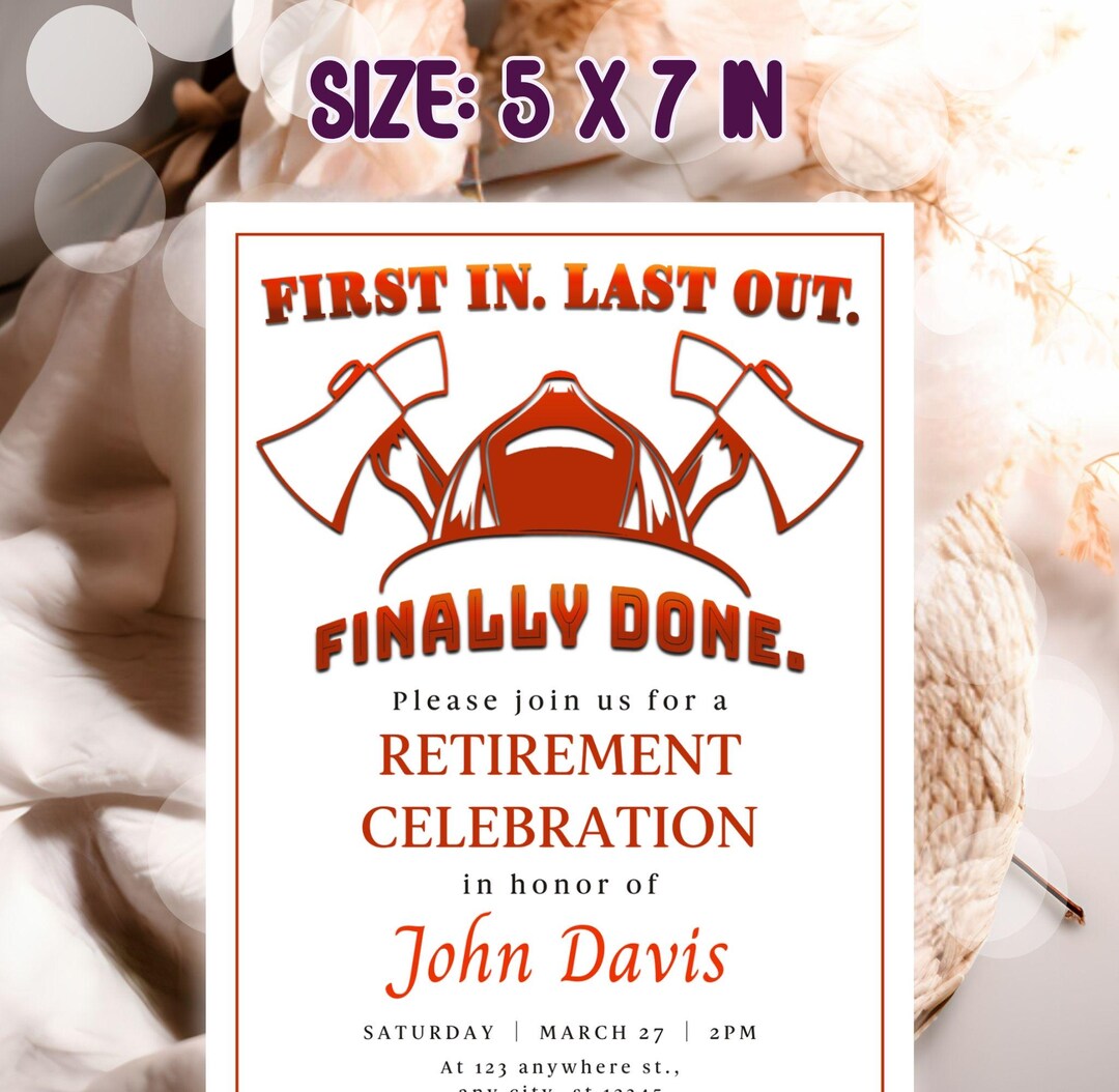 Editable Firefighter Retirement Party Invitation | Fireman Farewell ...