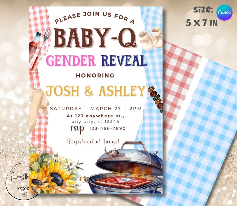 Editable Baby-q Gender Reveal Invitation: Backyard BBQ (5x7 Card) - Etsy