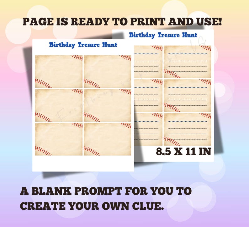 Baseball Birthday Scavenger Hunt Clues: Kids Indoor Game (PDF) - Etsy