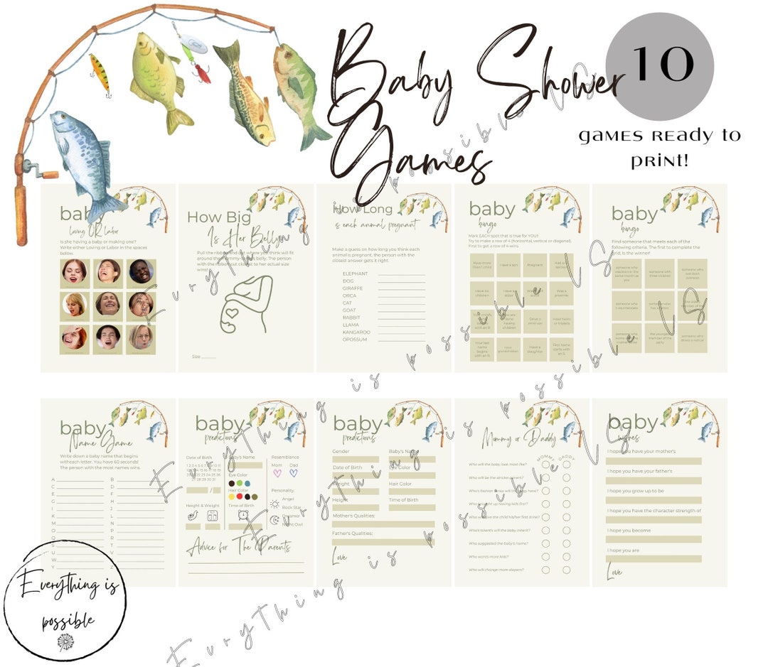 Baby Shower Fish Theme Game Bundle, Fish Baby Shower Games, Fishing ...