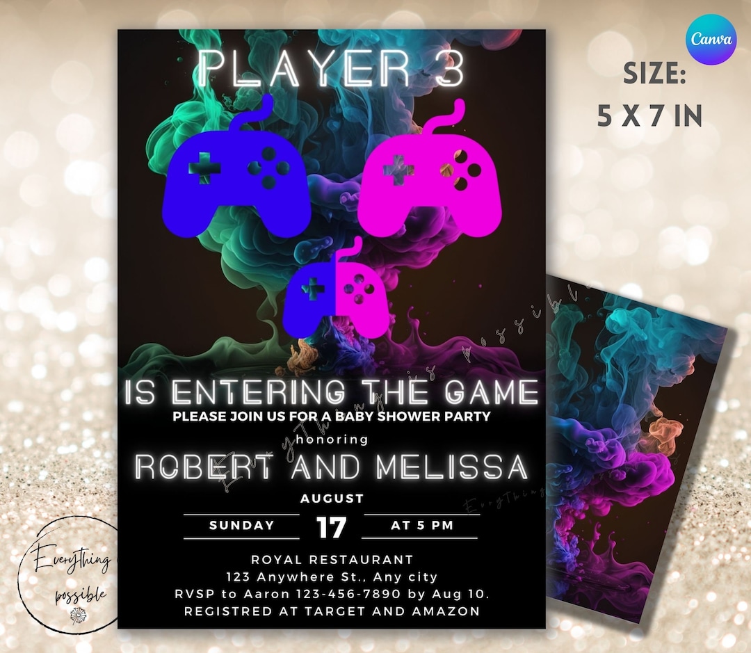 Neon Gamer Gender Reveal Invitation: Gaming Baby Shower (digital) - Etsy