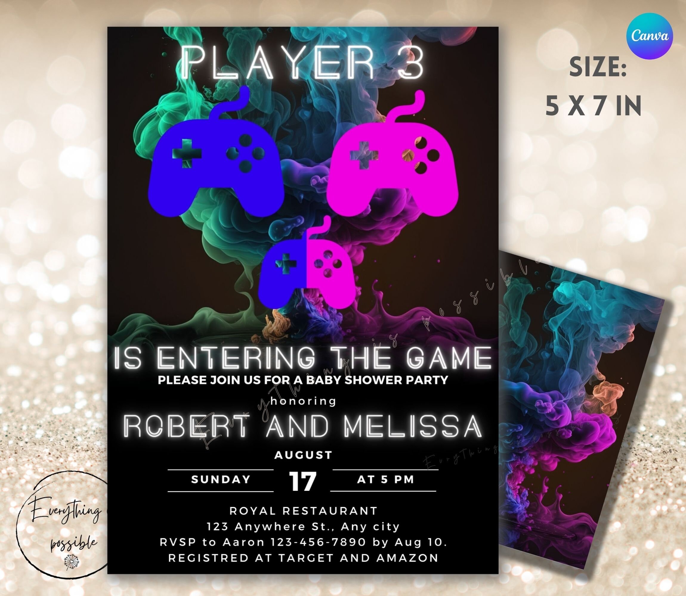 Neon Gamer Gender Reveal Invitation: Gaming Baby Shower (digital) - Etsy