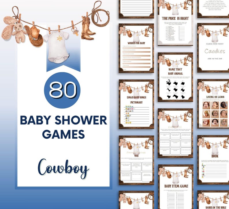 Cowboy Baby Shower Games Bundle, Printable Cowgirl Baby Shower Games ...