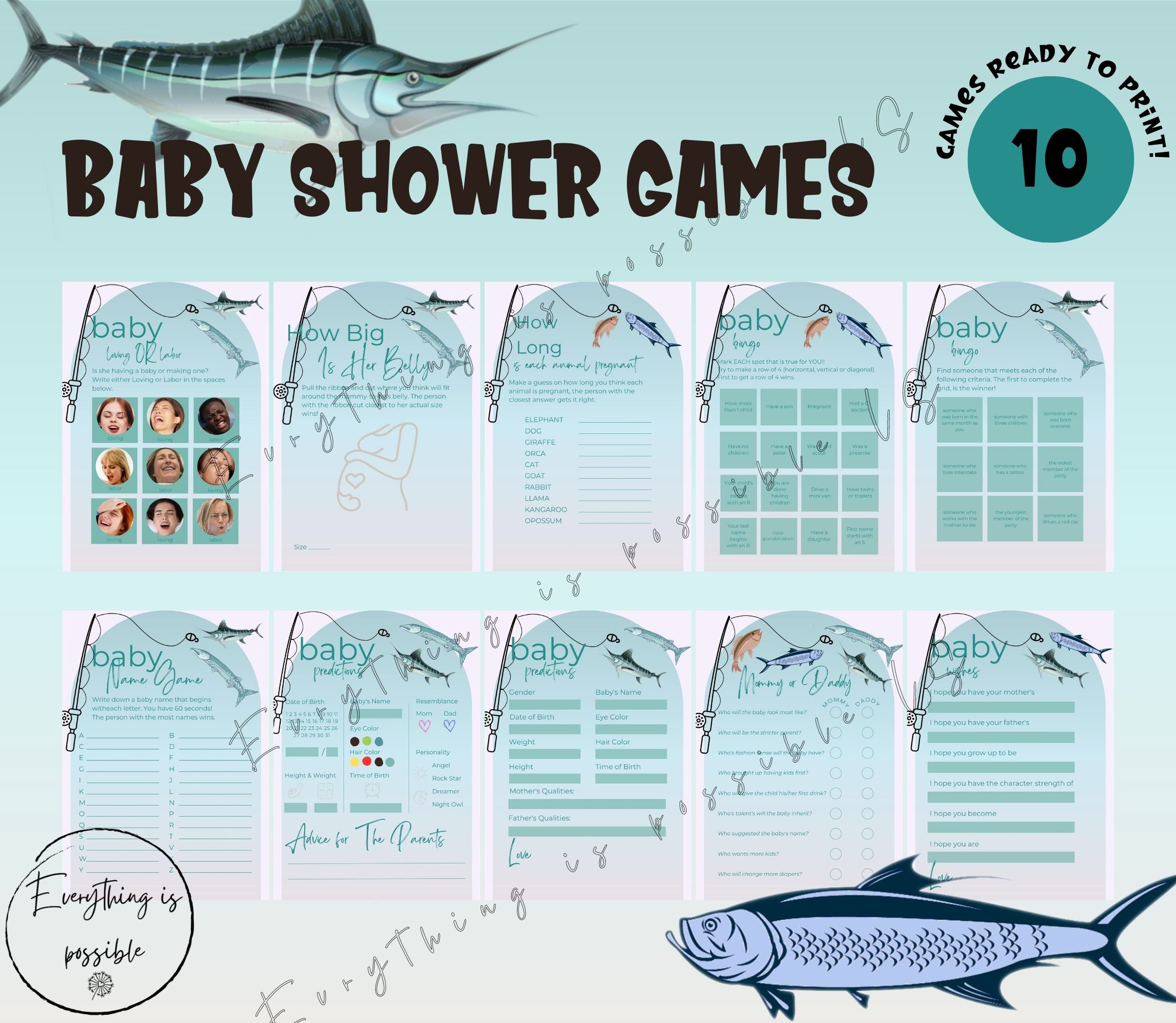 Baby Shower Fish Theme Game Bundle, Fish Baby Shower Games, Fishing ...