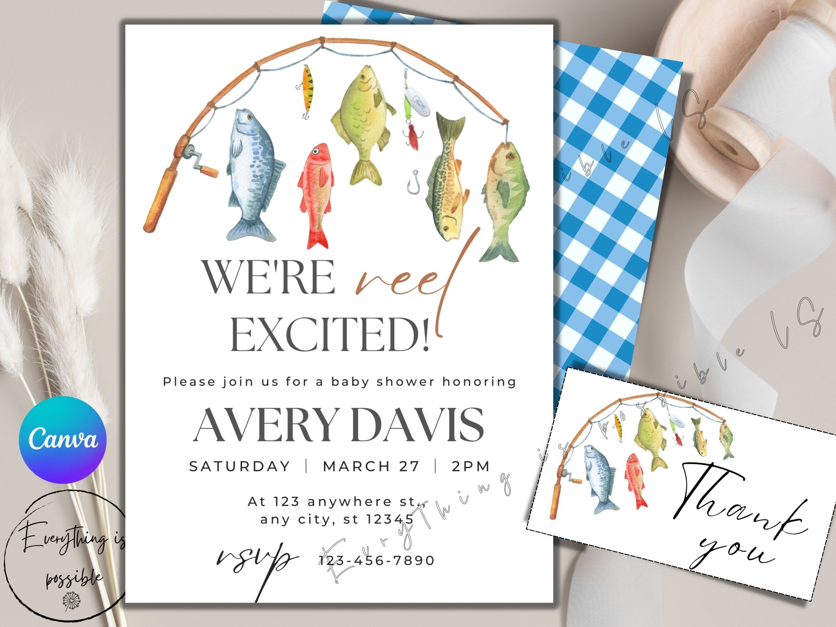 Fishing Baby Shower Invitation: Reel Excited Fish Invite (digital ...