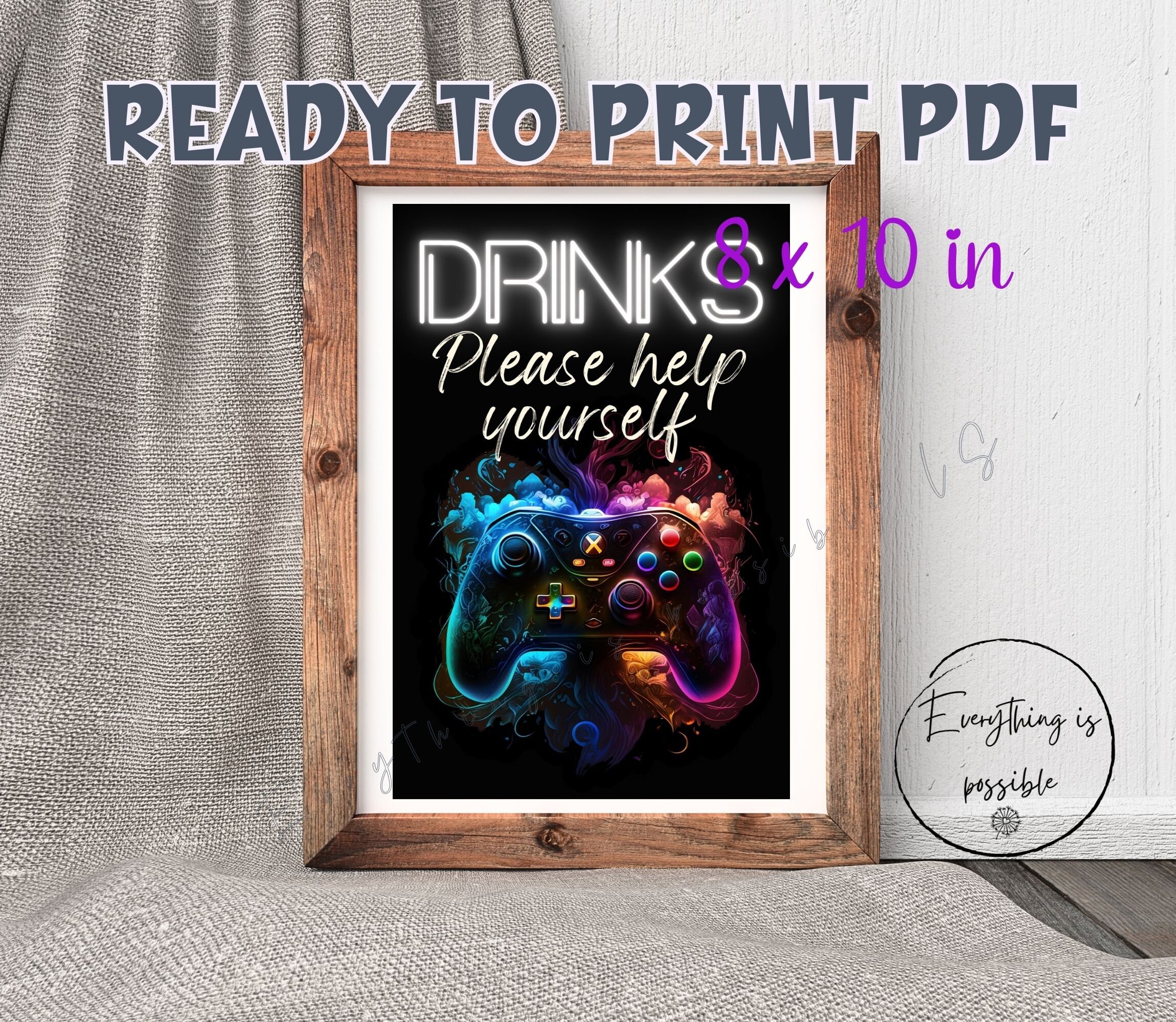 Neon Gamer Baby Shower Signs Bundle, Printable Gaming Baby Shower Food ...