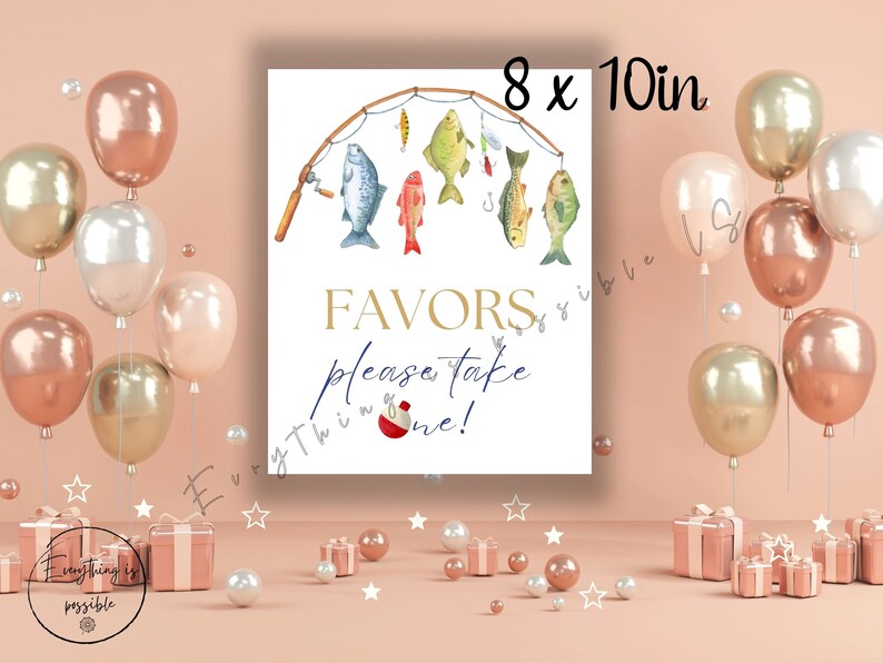 Fishing Baby Shower Bundle Sign, Favors Party Sign Fishing Birthday ...