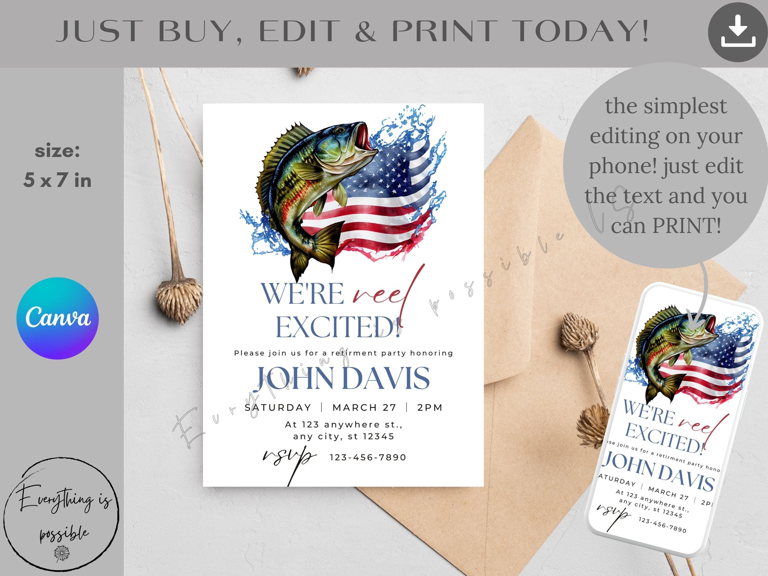 Fishing Retirement Party Invitation, Adult Men's Surprise Invitation ...