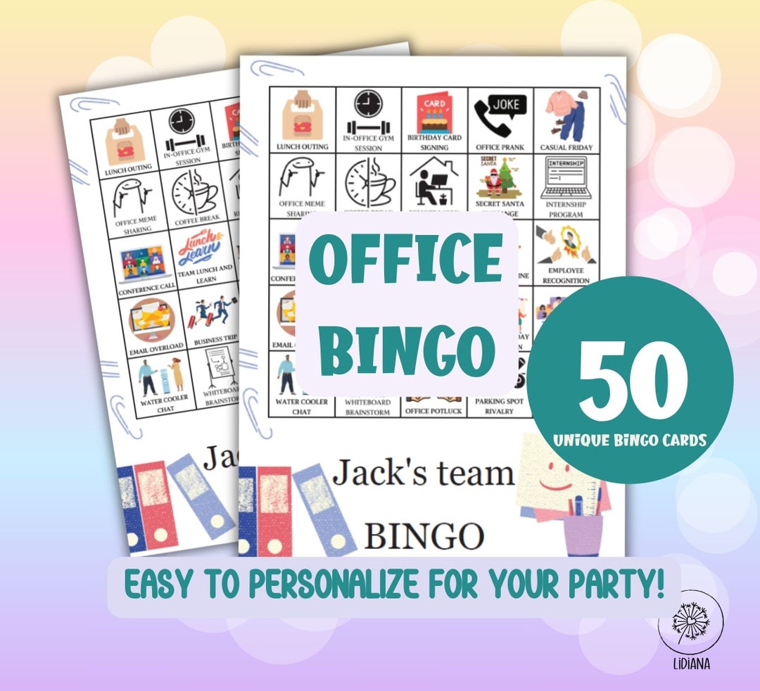 Office Bingo With Personalize Text, 50 Employee Bingo Cards. DIY ...