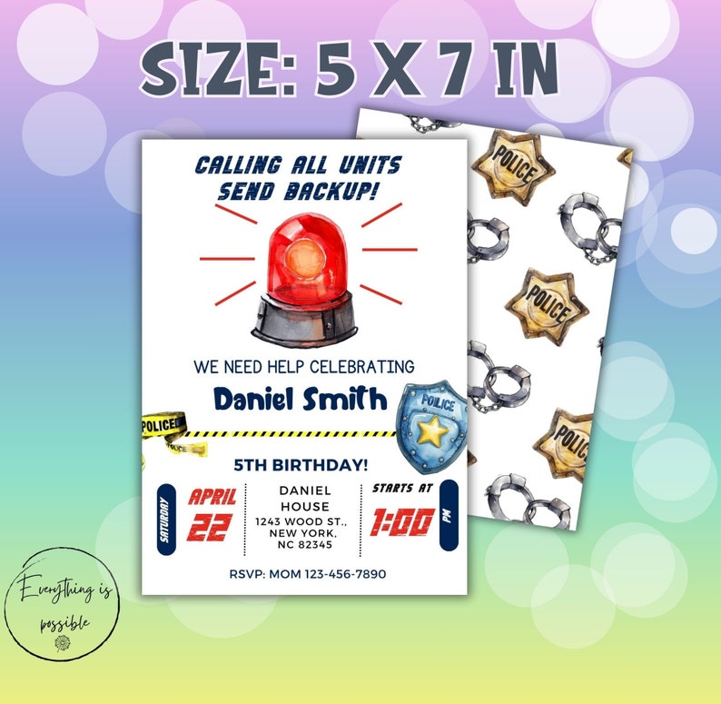 Editable Police Invitation Police Birthday Invitation Police Officer ...