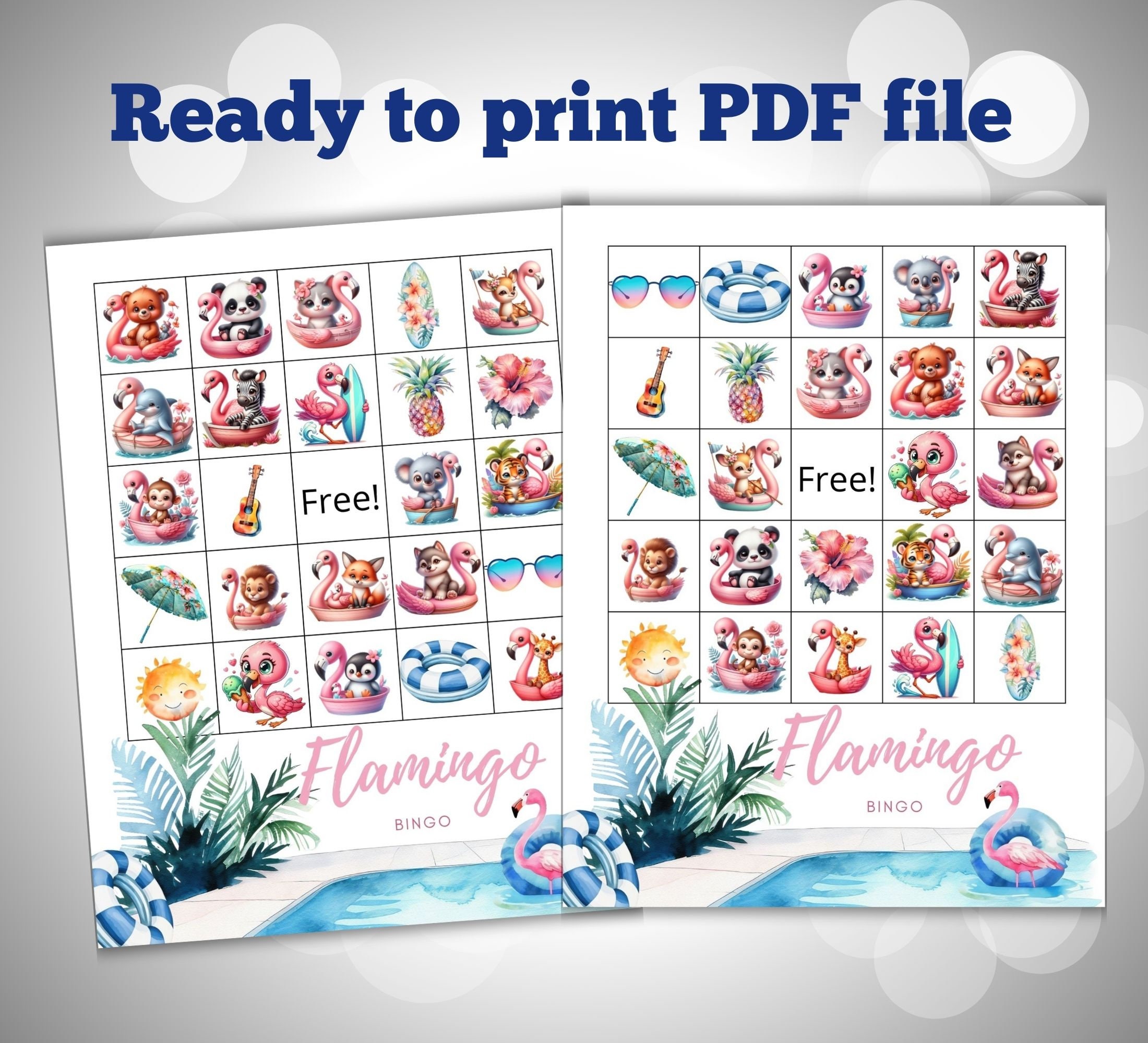Printable Flamingo Bingo Game, Girl Pool Party Birthday, Luau Party ...