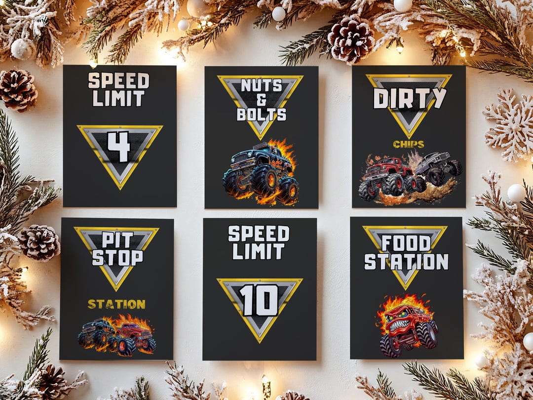 Printable Monster Truck Birthday Party Sign, Speed Limit Table Sign ...