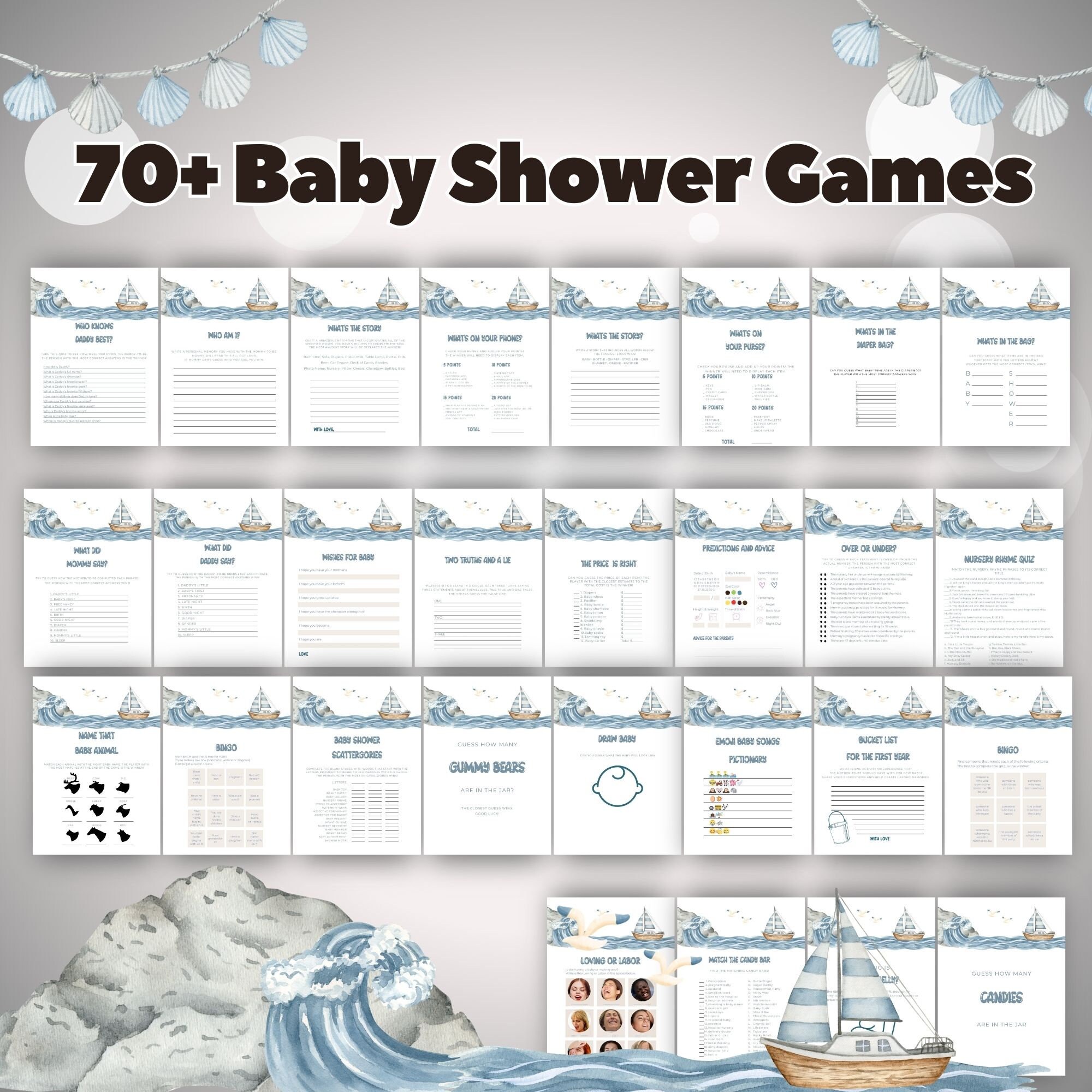 Ocean Baby Shower Game Bundle, Under the Sea Baby Shower Games ...