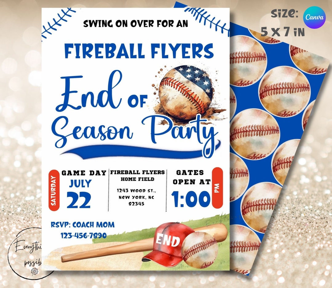 Baseball End of Season Party Invitation: Editable Sports Flyer (5x7 In ...