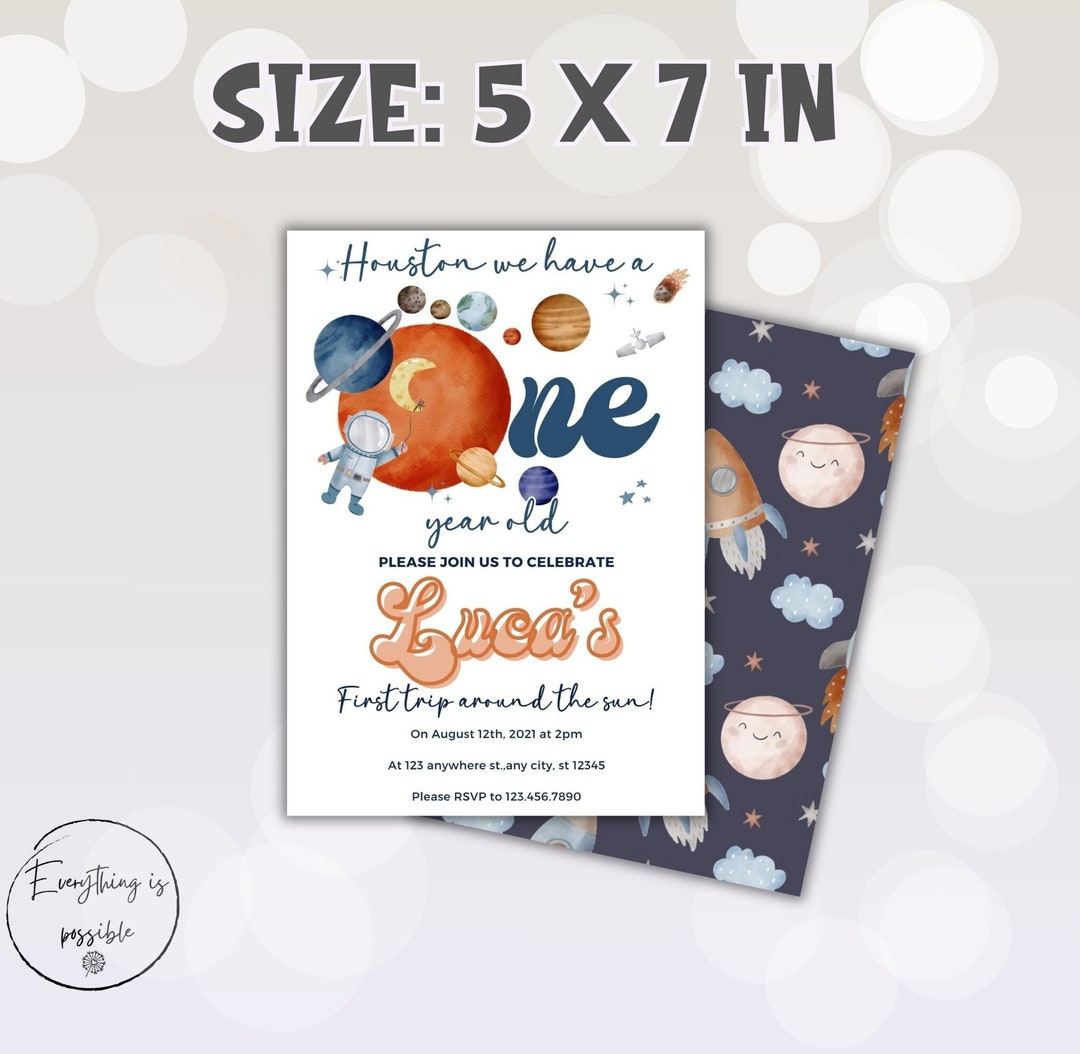 Editable Astronaut Outer Space Birthday Invitation Template Planets ...