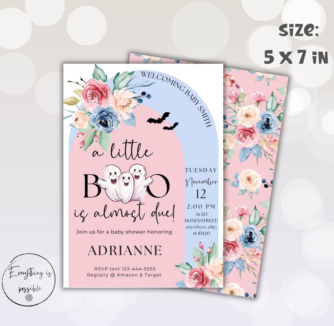 Editable Pastel Little Boo is Almost Due Baby Shower Invitation Spooky ...