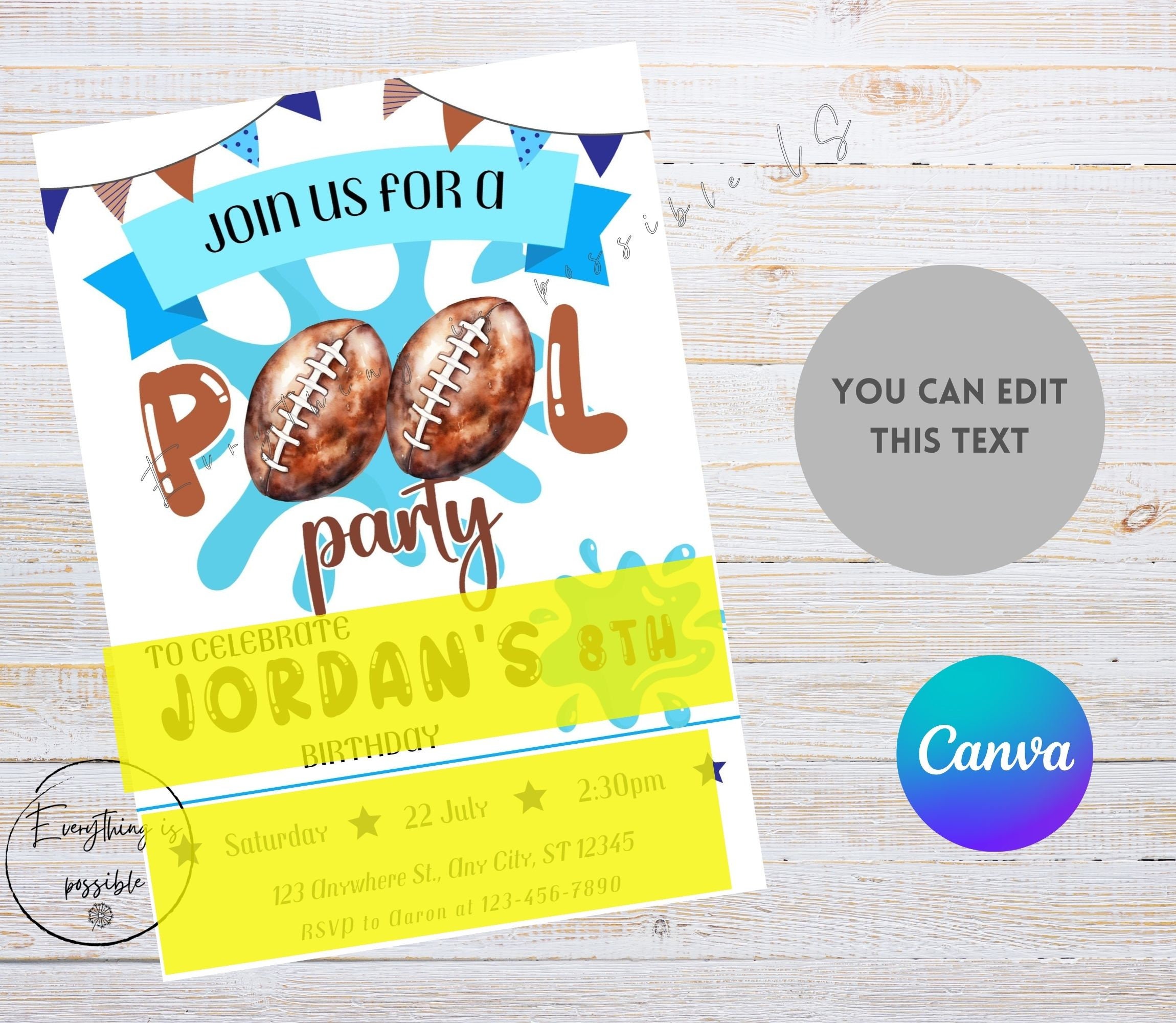 Football Pool Party Invitation: Kids Birthday, Summer Splash (digital ...